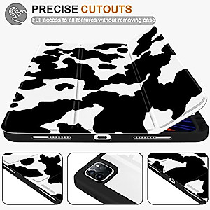 MEEgoodo Case for iPad Pro 12.9 Case M2 6th/5th/4th/3rd Generation 2022 2021 2020 2018, Tablet Cases with Clear Transparent Acrylic Back Shell, Black & White Piebald