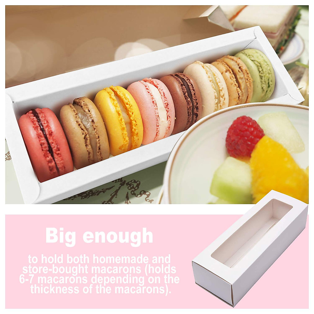 25 Macaron Boxes, Macaron Gift Box, (Interior Mesurement 7.2 inch×1.96 inch×1.96 inch), Macaroons White macaron box，Macaron Packaging Boxes with Clear Window Kraft without Macarons inside