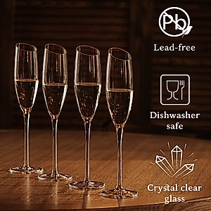 Kemstood Champagne Flutes - Modern Crystal Mimosa Glasses (6.4 Oz) for Sparkling Wine - Slanted Champagne Glasses Set of 4 - Birthday Gifts for Men - Christmas Gifts for Men and Women
