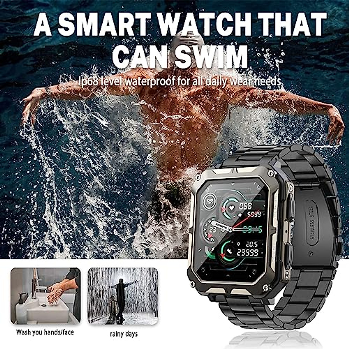 𝑭𝑰𝑳𝑰𝑬𝑲𝑬𝑼 𝑴𝒊𝒍𝒊𝒕𝒂𝒓𝒚 𝑺𝒎𝒂𝒓𝒕 𝑾𝒂𝒕𝒄𝒉 𝑴𝒆𝒏 Bluetooth Call Ip68 Waterproof Fitness Smart Watches Heart Rate Blood Pressure Smart Watch Black Steel Man Smartwatches for Android iOS