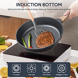 ITSMILLERS Non-stick 3 Pcs Die-cast Deep Frying Pan Set Skillet Set Egg Omelette Pan, Induction Bottom with Silicone Spatula, PFOA Free