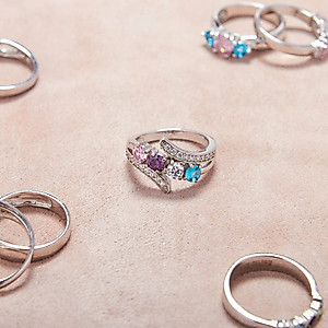 EVE'S ADDICTION Women's Sterling Silver Custom 4 Stone CZ Bypass Simulated Birthstone Mother's Ring, sizes 5 - Personalized Birthstone Ring for Mom - Mother and Child Ring for Her - Gifts for Mom