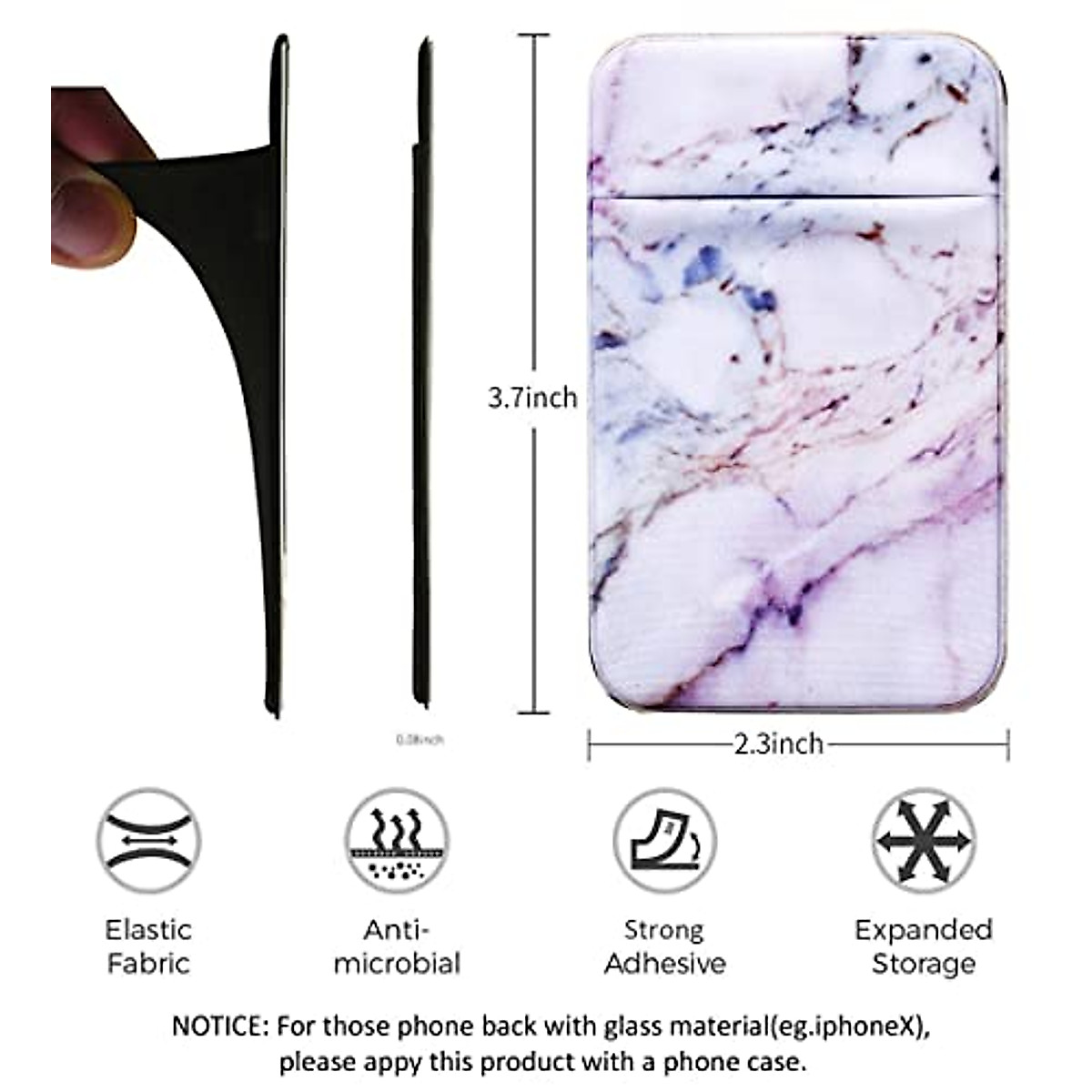 2Pack Marble Adhesive Phone Pocket,Cell Phone Stick On Card Wallet Sleeve,Credit Cards/ID Card Holder(Double Secure) with Sticker for Back of iPhone,Android and All Smartphones-Black&Purple Marble