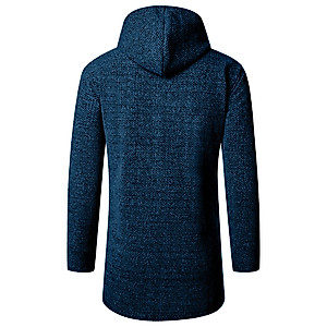 Crewneck Sweater, Men Sweater Mens Pullover Carlton Christmas Sweater Men's Medium Long Coat Hooded Plush Plaid Knitting Drawstring Coat Sweater Warm Solid Color Jackets Tops (XXL, Navy)