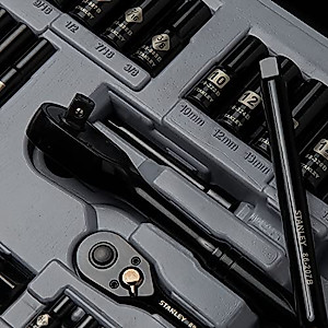 STANLEY Mechanics Tool Set, SAE, 1/4 in. & 3/8 in Drive, 69 Piece, Black Chrome (92-824)