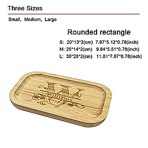 Mojia Personalized Bamboo Serving Trays and Platters, Custom Engraved Decorative Food Platters, Drinks Serving Trays (Rounded Rectangle)