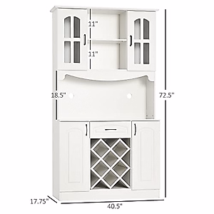 HOMCOM 73" Buffet with Hutch and Microwave Stand, Freestanding Kitchen Pantry Storage Cabinet, Bar Cabinet with 6-Bottle Wine Rack, White