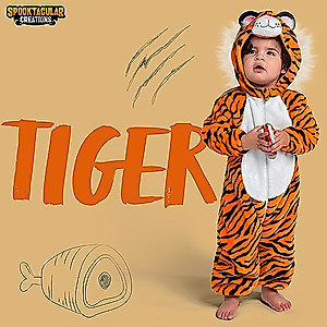 Spooktacular Creations Halloween Baby Tiger Costume, Toddler Unisex Pajama Jumpsuit, Zip-up Romper Plush for Toddler Animal Pajamas Dress Up