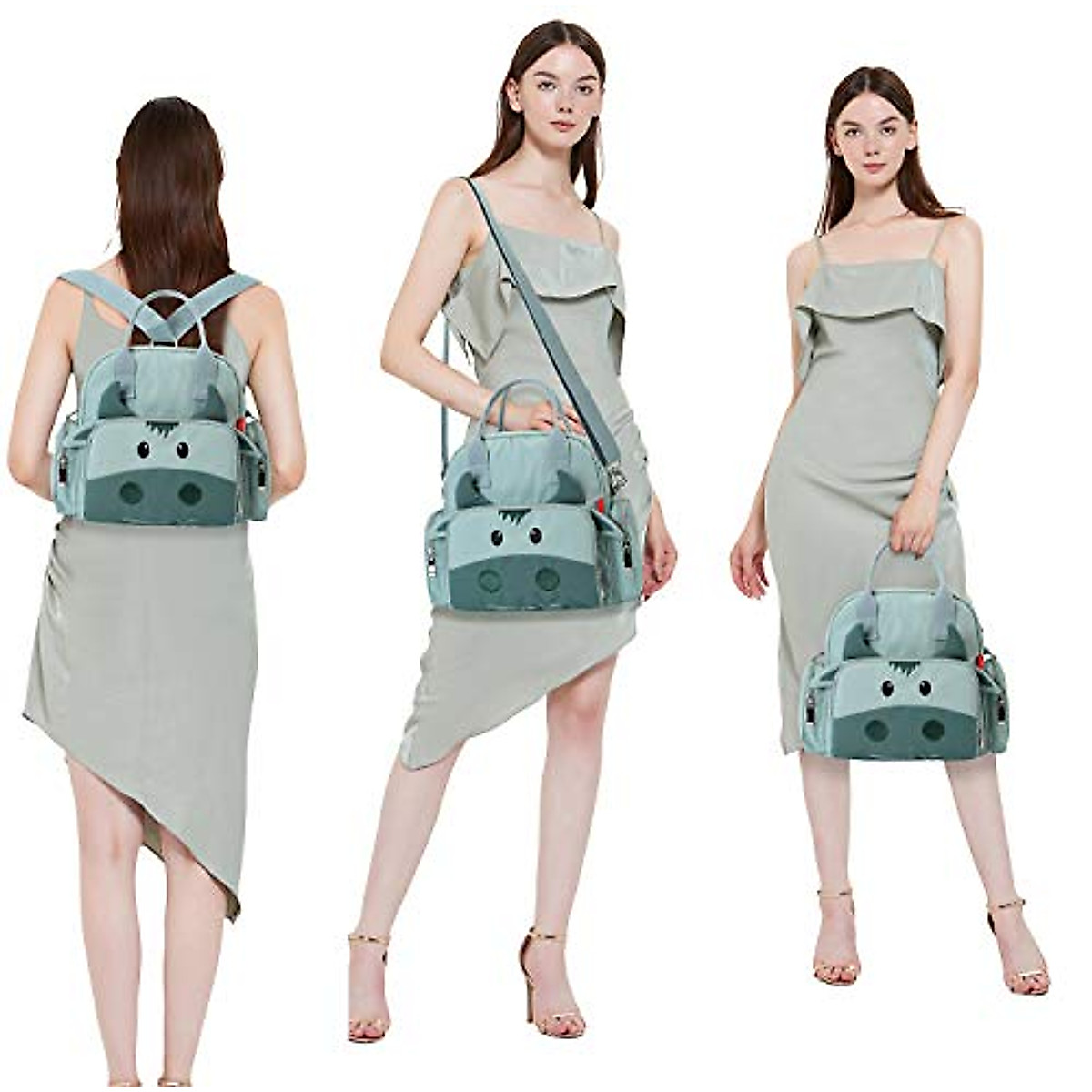 Quality Small Cute Multi-Function Diaper Bag Tote Messenger Backpack-Blue