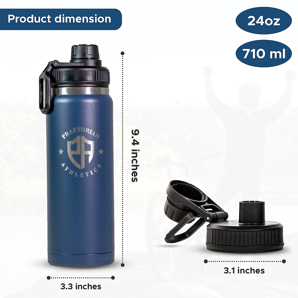 24 Oz Stainless Steel Thermal Insulated Hot/Cold Water Bottles To Keep Any Drink Hot For 12 Hours & Cold For 24 Hours - Gym Water Bottles For Men & Women - Mens Thermal Water Bottle (Dark Blue)