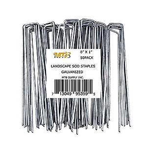 MTB 50 Pack 8x1 inch 11GA(0.12inch) Sod Staples Garden Pins Netting Stakes Ground Spikes Landscape Cover Pegs Anti-Rust Galvanized