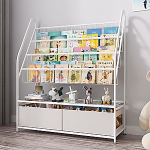 ZQUYAJ Kids Bookshelf and Toy Storage, Book Shelf for Kids Rooms, Bookshelf for Kids with Toy Storage Organizer, Montessori Bookshelf for Playroom Bedroom Study Room Children Room KDSJ2305-White