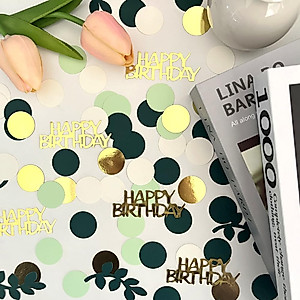 Sage Green Happy Birthday Confetti, Birthday Table Decorations Scatter Confetti Birthday Cake Confetti, Green Gold Foil Confetti Decorations for Birthday Party, Baby Shower DIY Arts Crafting 230 Pcs