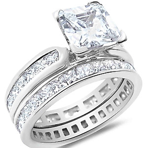 His Hers TRIO Sterling Silver Wedding Ring Set 3 PCS Matching Wedding Bands Him Her Bride Groom Couples 9/6