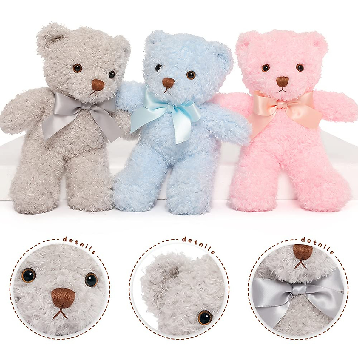 Tezituor Bulk Teddy Bears Stuffed Animal, Teddy Bears Bulk Stuffed Bear, Soft Teddy Bear Centerpiece Baby Shower, 7 Colors, 7 Packs, 10in