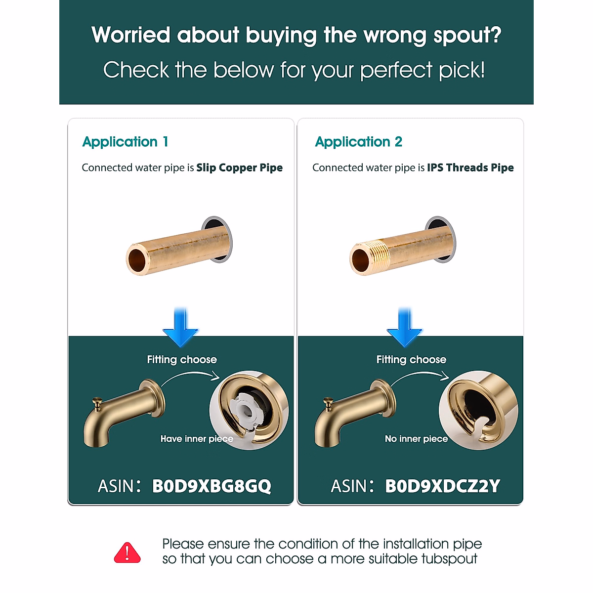 LOCALAND Slip-On Extra Long Tub Spout with Diverter, 1/2 Inch Slip Fit Connection,Brushed Gold