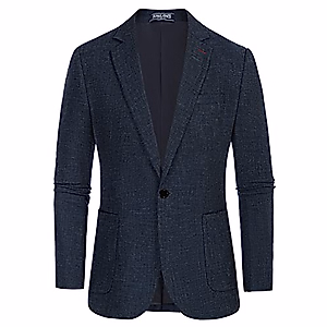 Blazer for Men Mens Casual Regular Fit Suit Jacket Linen Sport Coats Blue 2XL