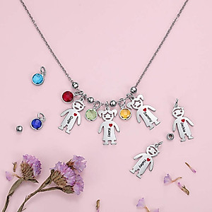 Personalized Children Charms Mothers Necklace with Simulated Birthstones Engraved Boy and Girl Charm Jewelry Infinity Mom Necklace for Women Mother Day (Mothers Necklace with Birthstones, 3 names)