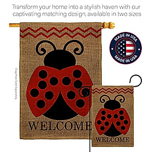 Welcome Ladybug Burlap Garden Flag - Friends Bugs & Frogs Butterfly Ladybugs Dragonfly Bee Springtime Insect Natural Wildlife - Yard Decorations Holiday Outdoor Flags Double-Sided 12.5 X 18
