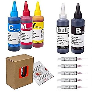 JetSir Refill Ink Kit for HP 564 364 920 902 63 Inkjet Printer Cartridge, Refillable Cartridges, CISS, 5 Color (1 Black 1 Photo Black 1 Cyan 1 Magenta 1 Yellow) 100ML x5, with 5 Syringe and Instruction