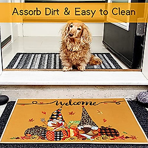 Nuanchu Thanksgiving Welcome Doormat Gnome Fall Rug Leaf Pumpkin Entrance Rug Fall Nonslip Washable Sunflower Pumpkin Floor Mat 24 x 16 Inch for Indoor Outdoor Kitchen Bathroom Decor