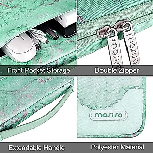 MOSISO 360 Protective Laptop Sleeve Compatible with MacBook Air/Pro, 13-13.3 inch Notebook, Compatible with MacBook Pro 14 inch 2023-2021 A2779 M2 A2442 M1, Watercolor Marble Bag with Belt, Green