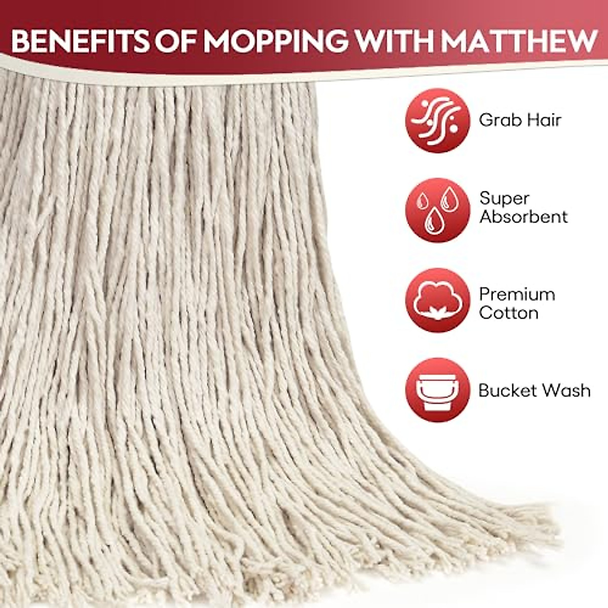 Matthew Cleaning 16oz 3Pack Cotton Floor Mop,Cotton Looped-Open String Heavy Duty String Mop Refills, Universal Headband Blend Mop,Mop Head Replacement for Home, Industrial and Commercial Use(White)