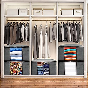 OANY Large Storage Bags,4 Pack Clothes Storage Bins,Foldable Closet Organizers Storage Containers with Durable Handles Thick Fabric,Gray