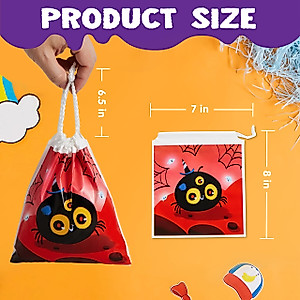 JOYIN 72 Pcs Plastic Halloween Drawstring Treat Bags, Cute Halloween Candy Bags in 9 Character Designs, Small Trick or Treat Bags, Goodie Gift Bags Halloween Party Favors Supplies