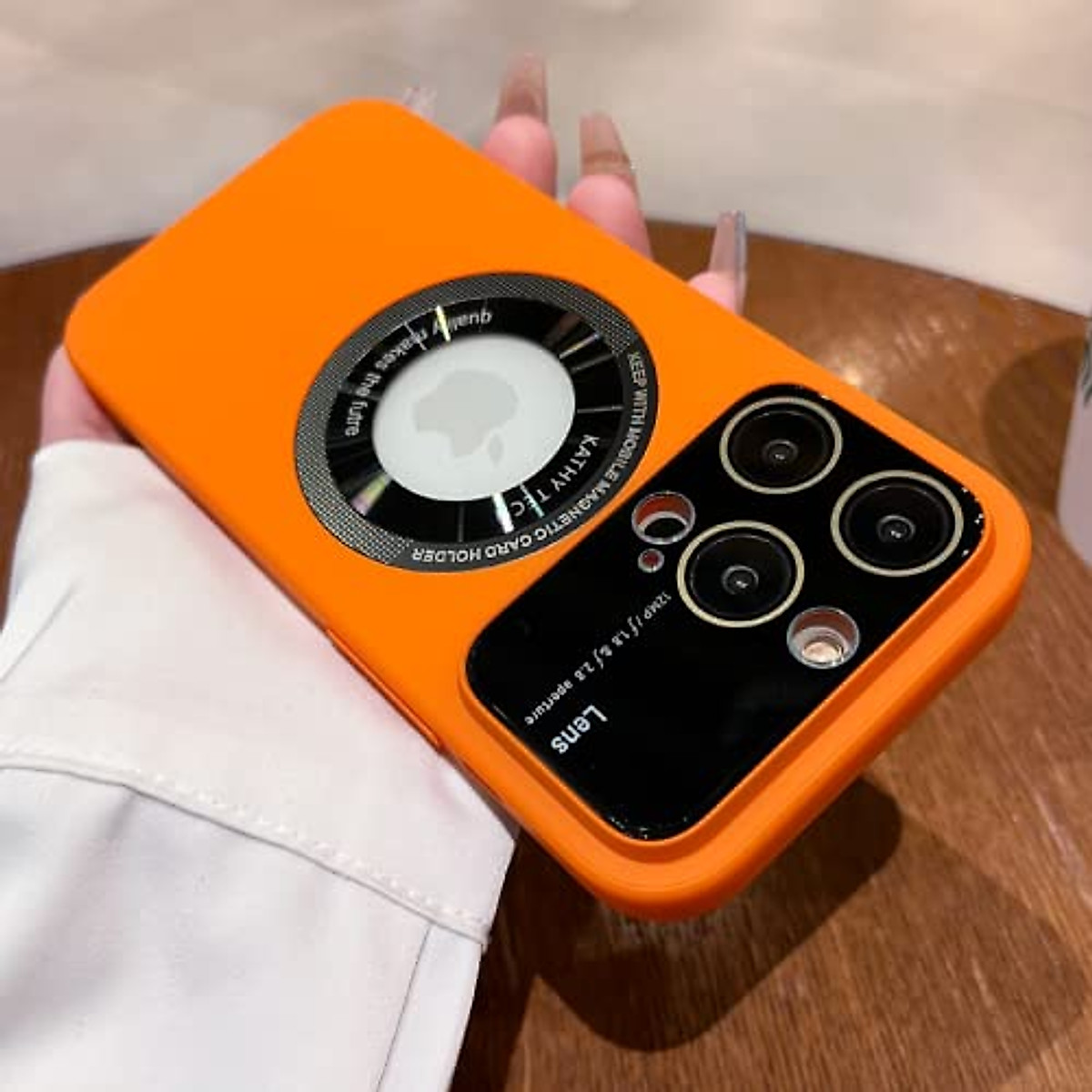 LOOBIVAL Magnetic for iPhone 14 Pro Case Logo View, Window Glass Lens Camera Protector,Compatible with Magsafe, Women Men Hard Shockproof Cases for iPhone 14Pro Slim Matte Cover 6.1 inch (Orange)