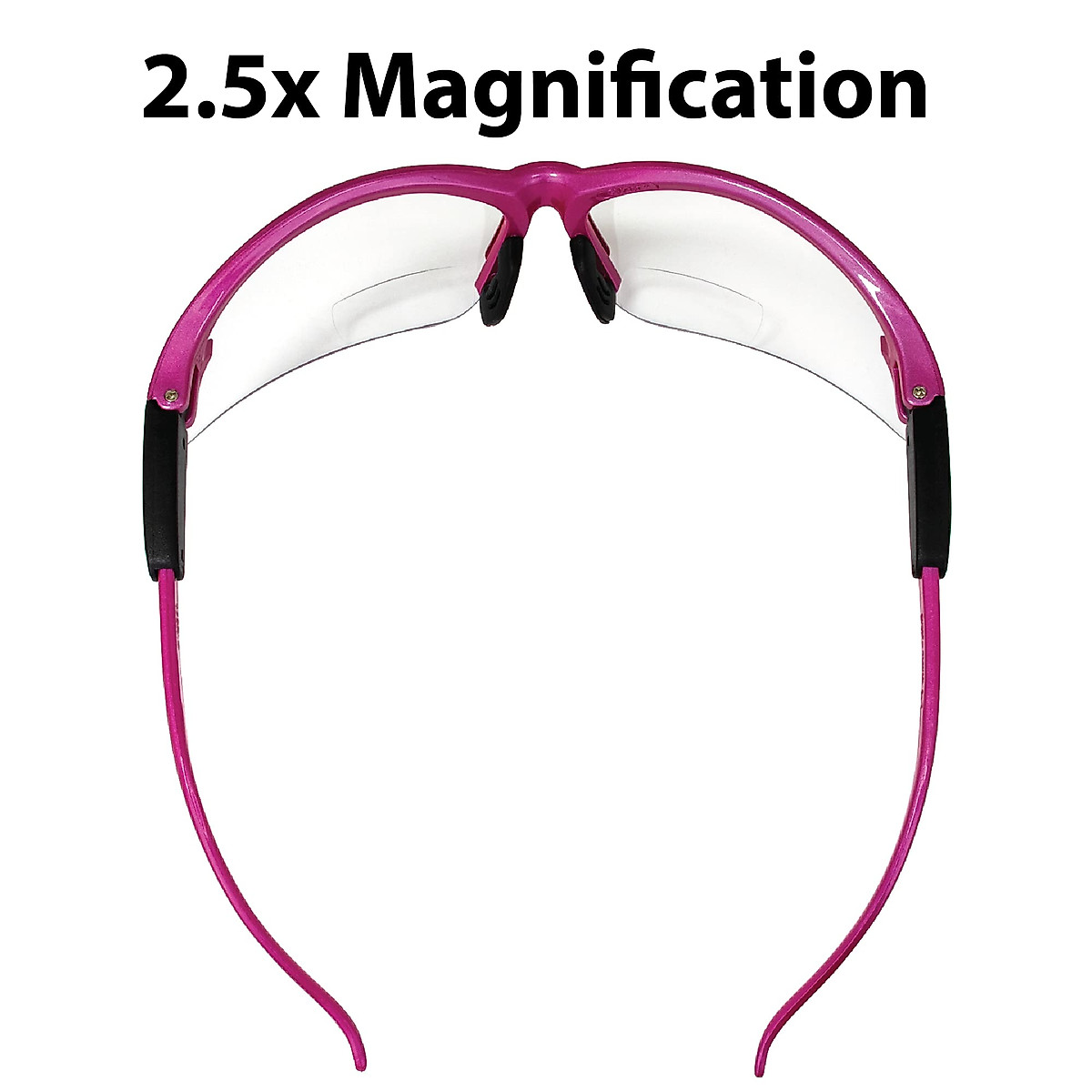 Global Vision Eyewear Cougar Series Bifocal 2.5 Lens Magnification Safety Sunglasses, Clear Lens, Gloss Dark Pink Frame