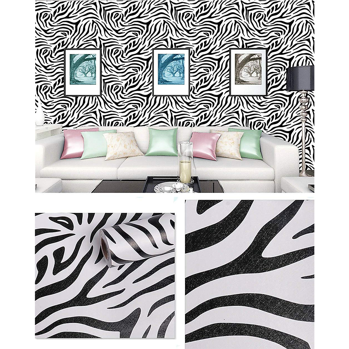 PoetryHome Self Adhesive Vinyl Zebra Stripe Wall Paper Shelf Liner Drawer Cabinets Dresser Crafts Sticker 17.7x117 Inches