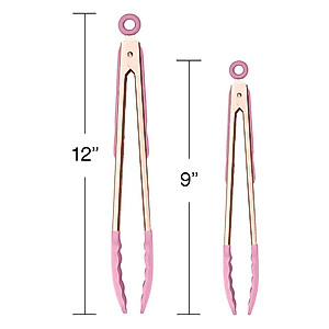 COOK WITH COLOR Stainless Steel Silicone Tipped Kitchen & BBQ Tongs Set, 2 Pc Tongs, Pink