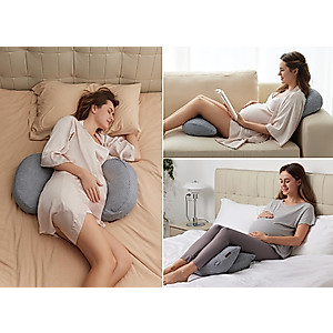 Momcozy Portable Pregnancy Pillow for Sleeping, W Shaped Maternity Pillow for Side Sleeper, Support for Back, Belly, Hips for Pregnant Women, Adjustable Travel Wedge Pillow, Grey