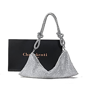 Chanrekenti Rhinestone Purse Sparkly purse for Women Silver Purse Evening Purse Rhinestones Handbags for Party Wedding (Siliver-3mm)