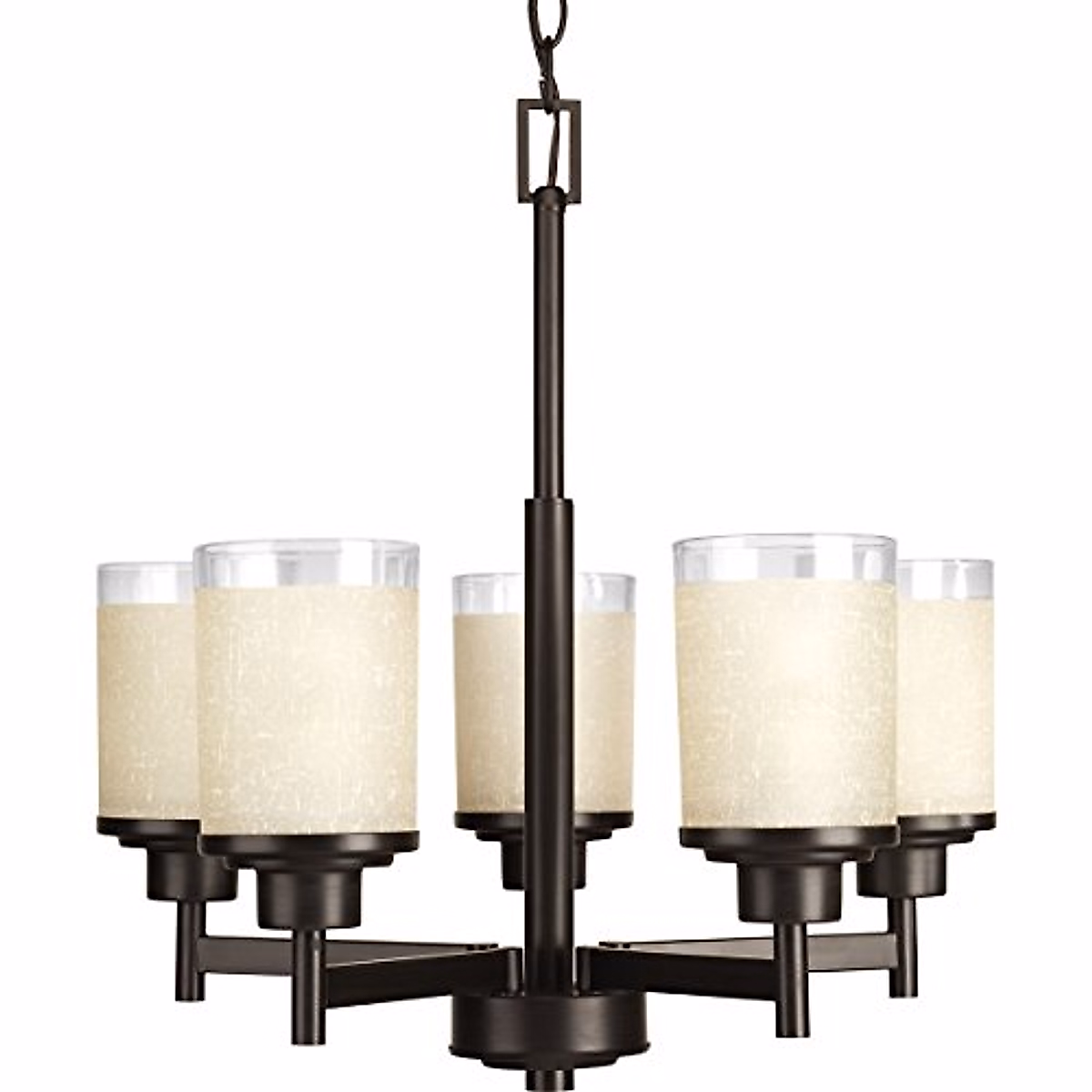 Alexa Collection 5-Light Etched Umber Linen with Clear Edge Glass Modern Chandelier Light Antique Bronze