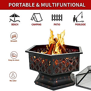 SINGLYFIRE 24 Inch Fire Pits for Outside Large Heavy Duty Outdoor Wood Burning Bonfire Pit Cast Iron Patio Heater, with Spark Screen, Log Grate, Poker