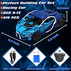 Toti Royal Stem Building Toys for Boys Age 8-12- 419PCS Stem Remote Control Car Building Kit for Kids & Adult - Model Car Kits to Build for Kids 9-12 Great Remote Control Toy Gift for Your Kids (Blue)