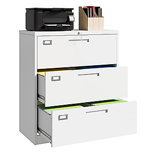 Lateral File Cabinet with Lock, 3 Drawer Lateral Filing Cabinet, Metal Lateral File Cabinet for Home and Office, Metal Storage File Cabinet for Hanging Files Letter/Legal/F4/A4 Size