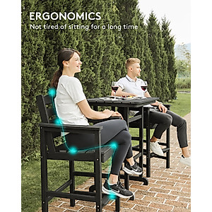 SERWALL Tall Adirondack Chairs Set of 2, Weather Resistance Outdoor Bar Stools, Black