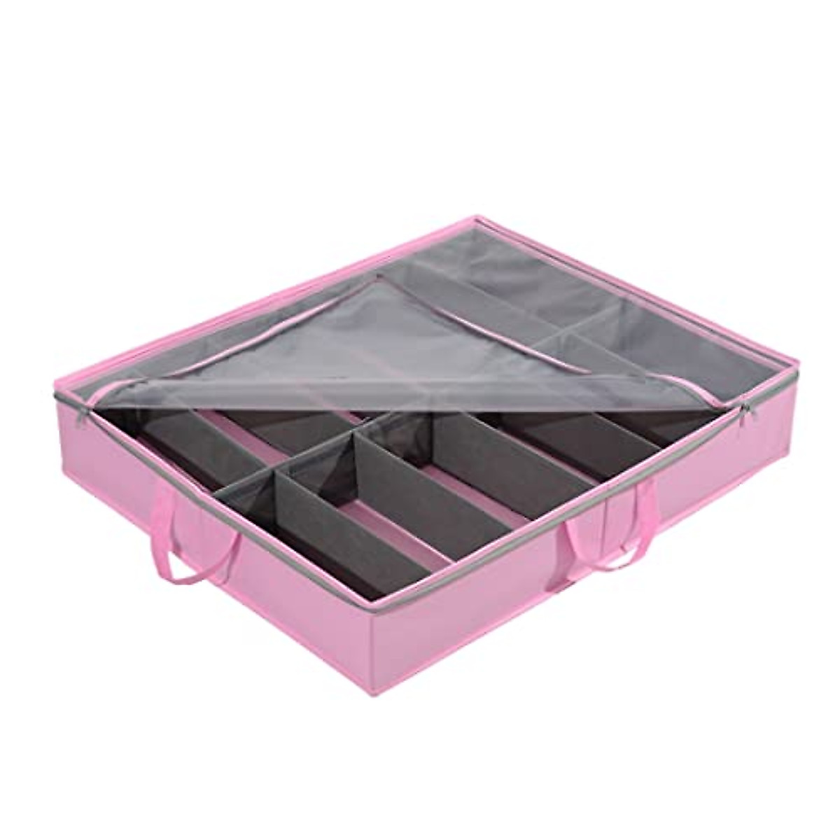Amazon Basics Fabric Underbed Shoe Storage Organizer with Handles - Pink, Pack of 2