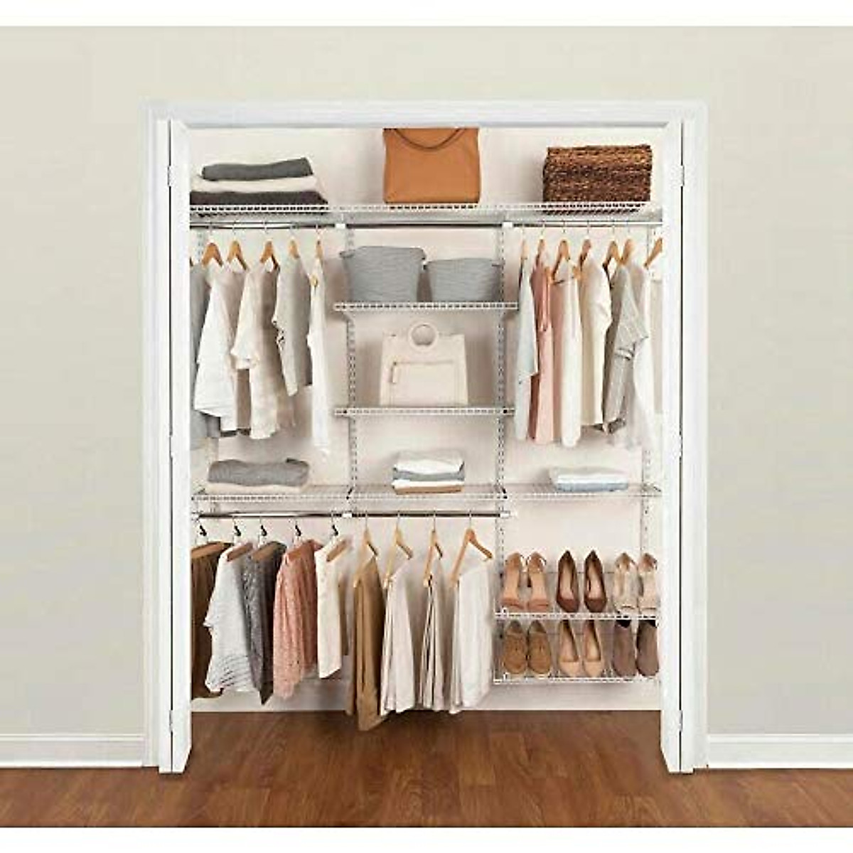 Rubbermaid FastTrack 6 to 10 Foot Wide White Wire Closet Organization Configuration Storage Kit with Shelves, 2 Pack