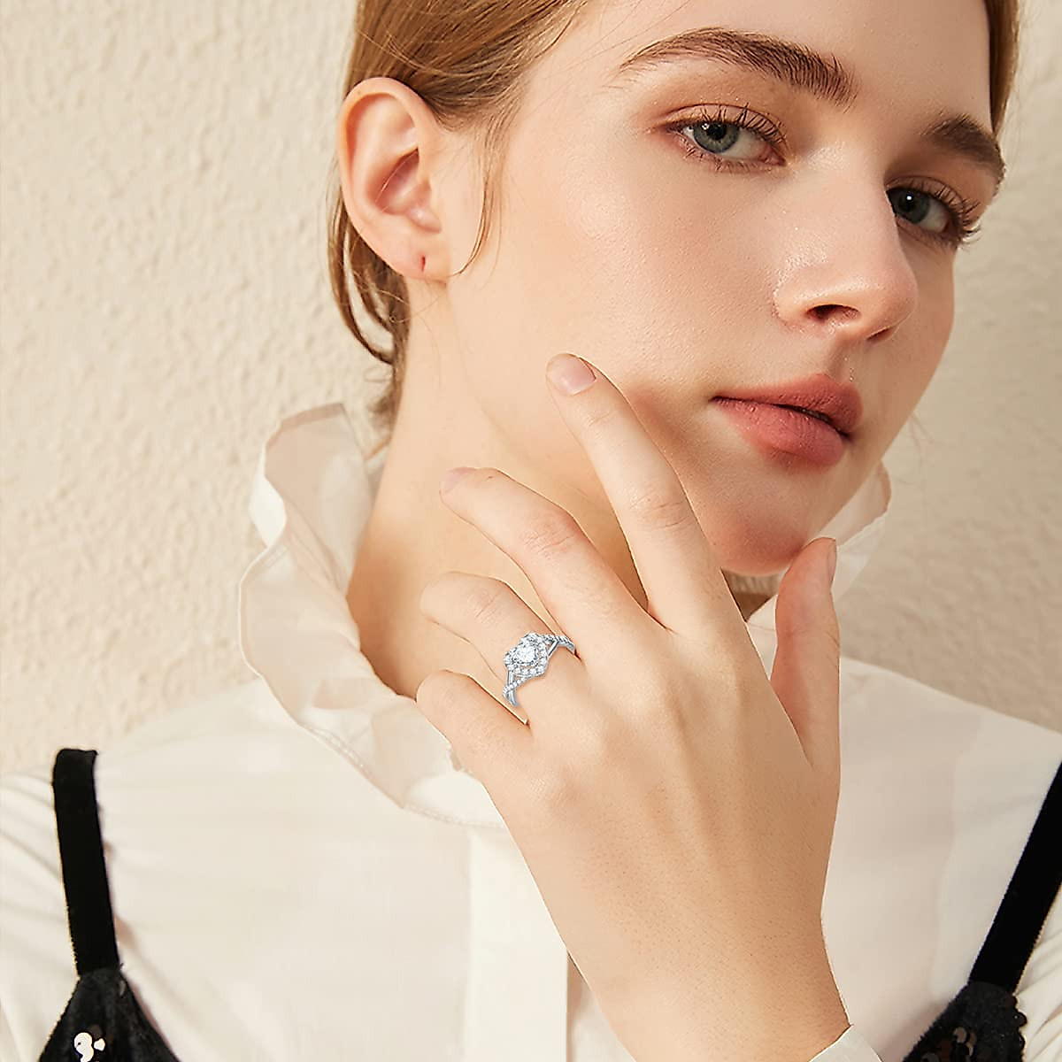 DIYA Personalized Moissanite Engagement Ring for Women Wedding Rings Solitaire Moissanite Promise Rings 1CT D Color VVS1 Clarity Wedding Band 925 Sterling Silver with 18K White Gold Plated Size 10