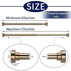 YNL Shower Curtain Rod Tension- No Drill, Never Rust, Non-Slip Spring Tension Rods for Window/Bathroom, 42-73 inches, Shower Rod Stainless Steel, Warm Gold