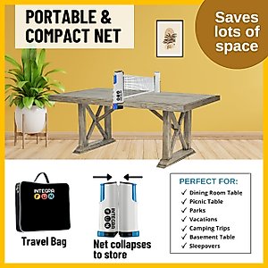 IntegraFun Pro Ping Pong Paddle Set with Ping Pong Net- Bracket Clamps,3-star Ping Pong Balls, Storage Case - Retractable Net and Post Set Adjustable to any Table - Indoor Outdoor Games for Family