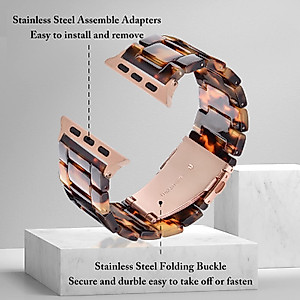 V.R.HOPE Resin Watch Band Compatible with Apple Watch Band for Women 38mm 40mm 41mm Tortoise Metal Buckle Wristband Bracelet Strap for iWatch Series 10 9 8 7 6 5 4 3 2 1 SE (Tortoiseshell)