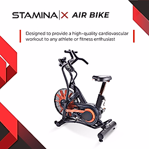 Stamina X Air Bike - Exercise Bike with Smart Workout App - Air Exercise Bike for Home Workout - Up to 350 lbs Weight Capacity Black/Red