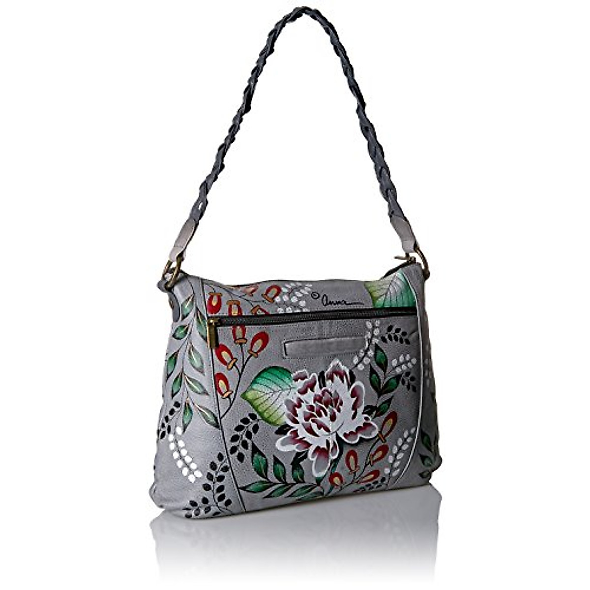 Anna by Anuschka Women's Genuine Leather Medium Fringed Hobo Shoulder bag | Hand Painted Original Artwork | Garden of Eden