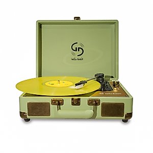 HelloGoody Vinyl Record Player Portable Record Player for Vinyl Suitcase Record Player Green Built in Stereo Speakers Extra Stylus Supports RCA Line Out, AUX in, 3 Speed Wireless Vintage Record Player