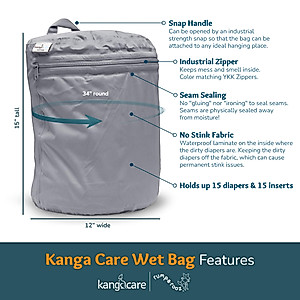 Kanga Care Wet Bag Seam Sealed Waterproof 3D Dimensional for Baby Cloth Diapers, Travel, Beach, Pool, Gym, Swim | Lily
